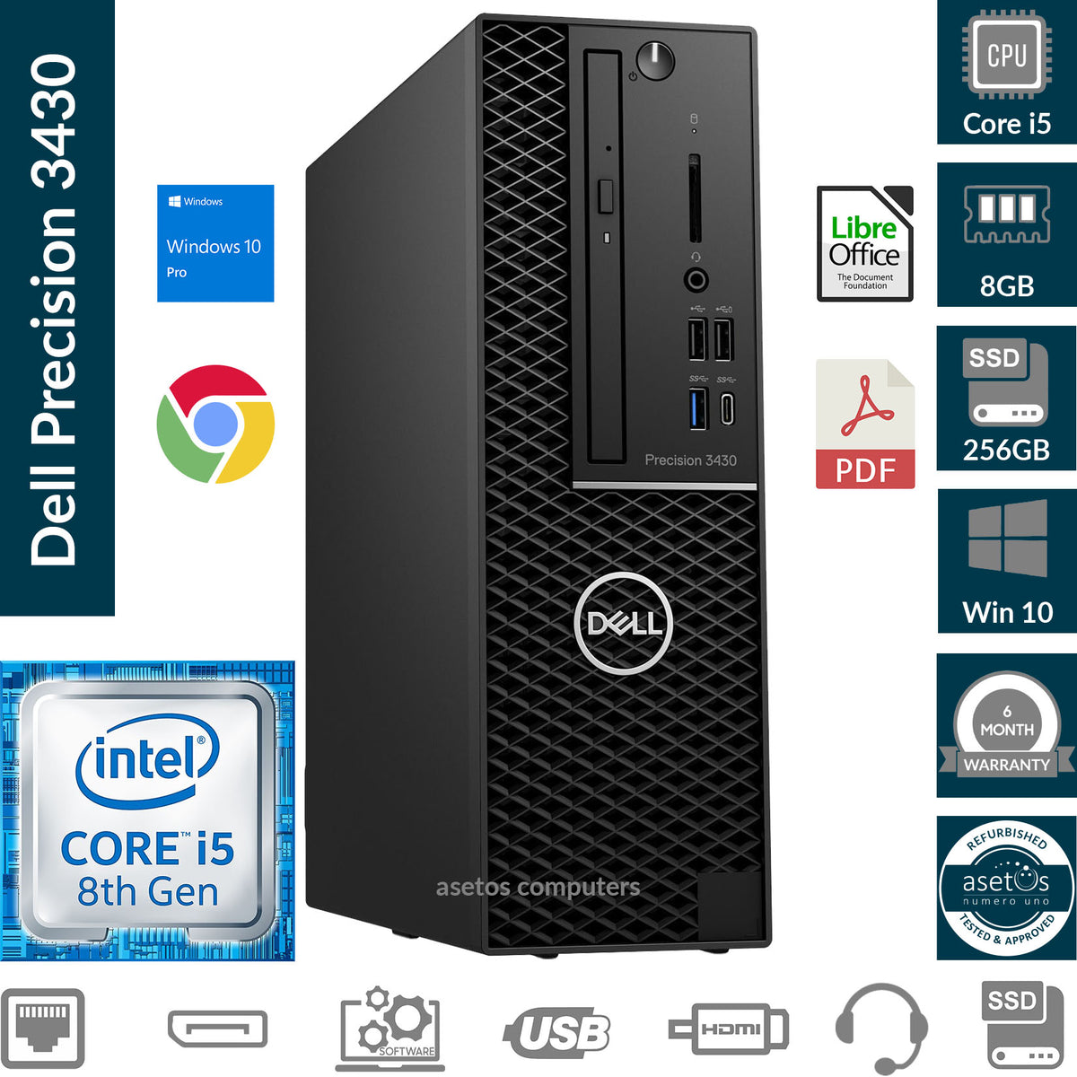 Dell Precision 3430 SFF Desktop PC: Core i5-8500, 8GB MEM, 256GB SDD ...